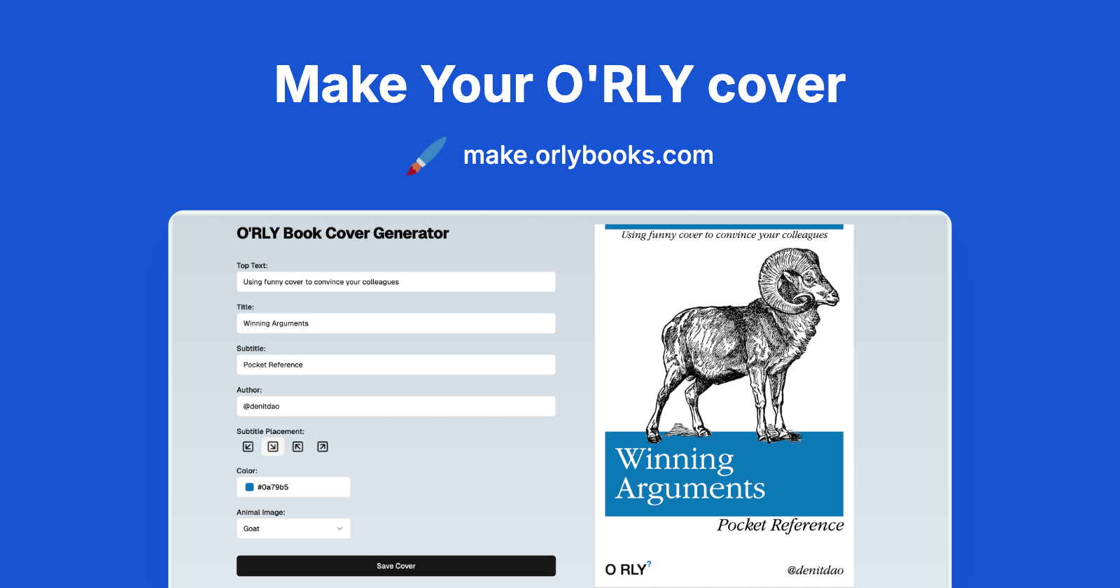 O'RLY Cover Generator